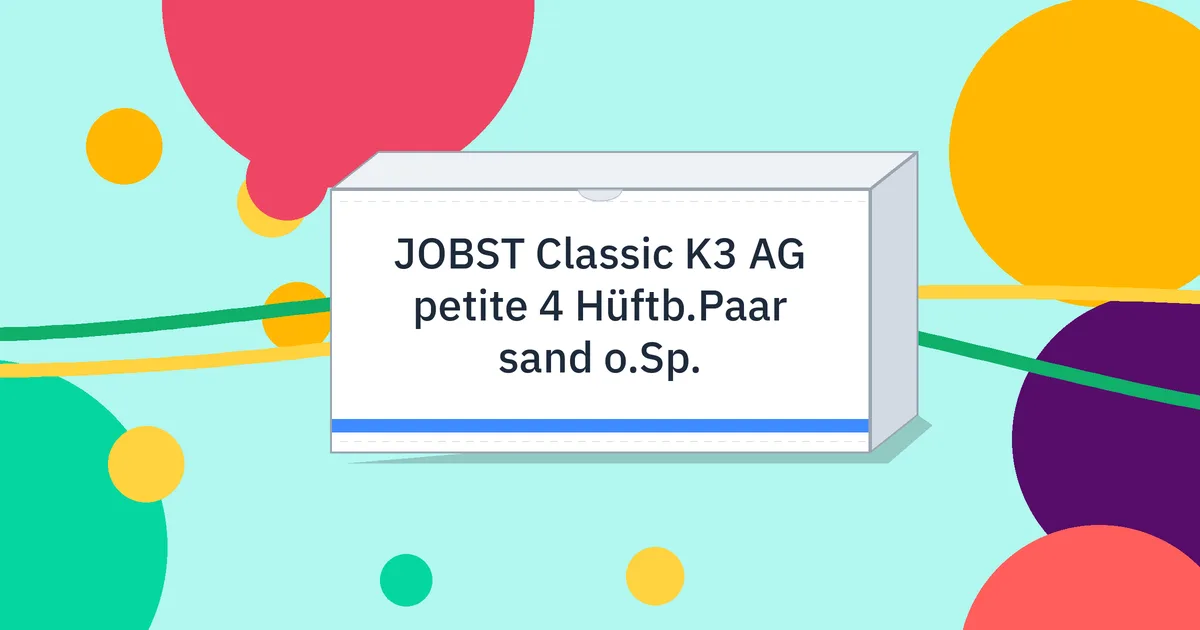 Symbolbild: Packung mit der Aufschrift JOBST Classic K3 AG petite 4 Hüftb.Paar sand o.Sp. (PZN 13078446) – Verfügbarkeit und Bezug in Apotheken in Frankfurt am Main