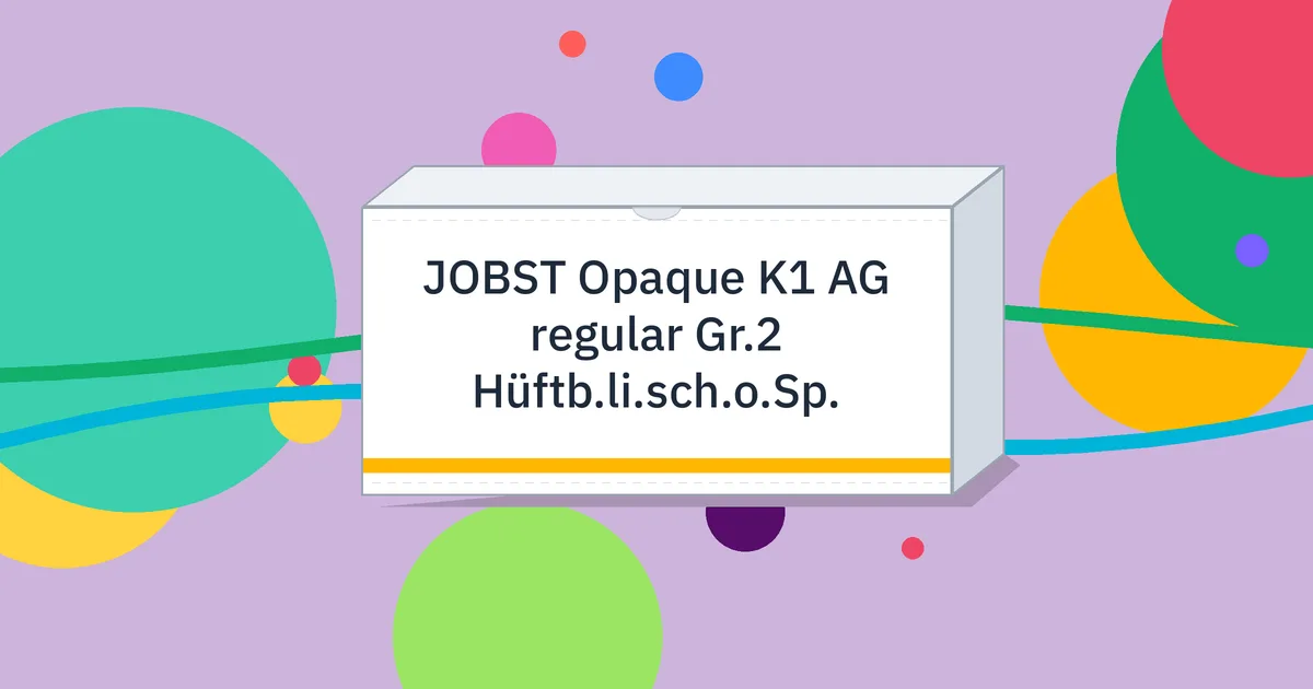Symbolbild: Packung mit der Aufschrift JOBST Opaque K1 AG regular Gr.2 Hüftb.li.sch.o.Sp. (PZN 13100275) – Verfügbarkeit und Bezug in Apotheken in Frankfurt am Main