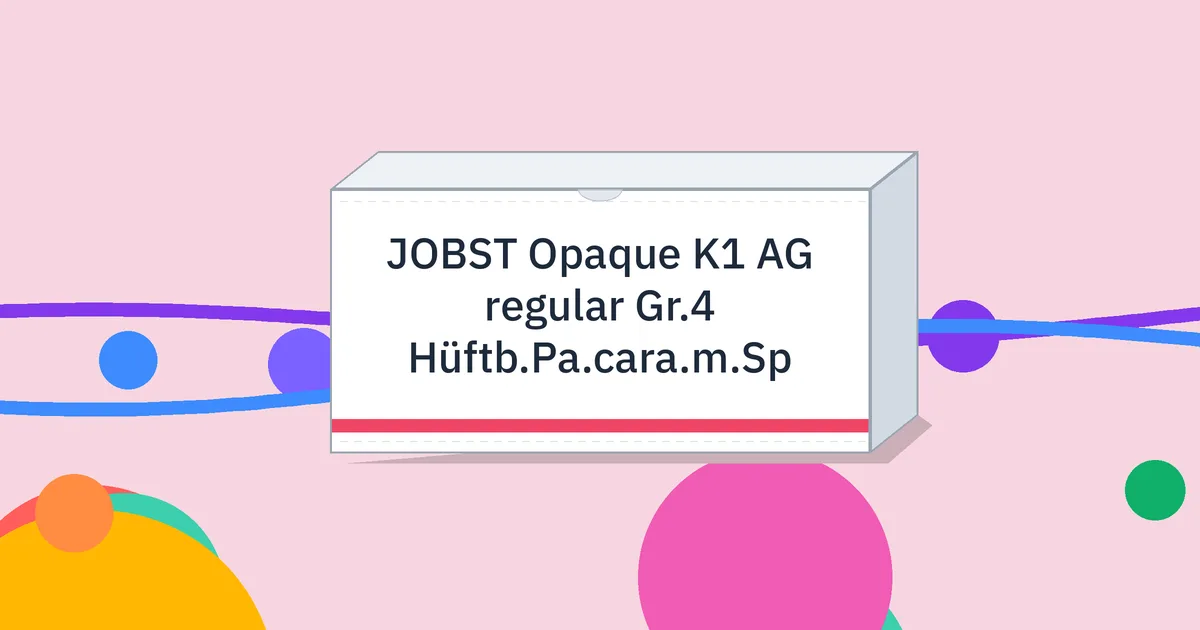 Symbolbild: Packung mit der Aufschrift JOBST Opaque K1 AG regular Gr.4 Hüftb.Pa.cara.m.Sp (PZN 13100418) – Verfügbarkeit und Bezug in Apotheken in Frankfurt am Main