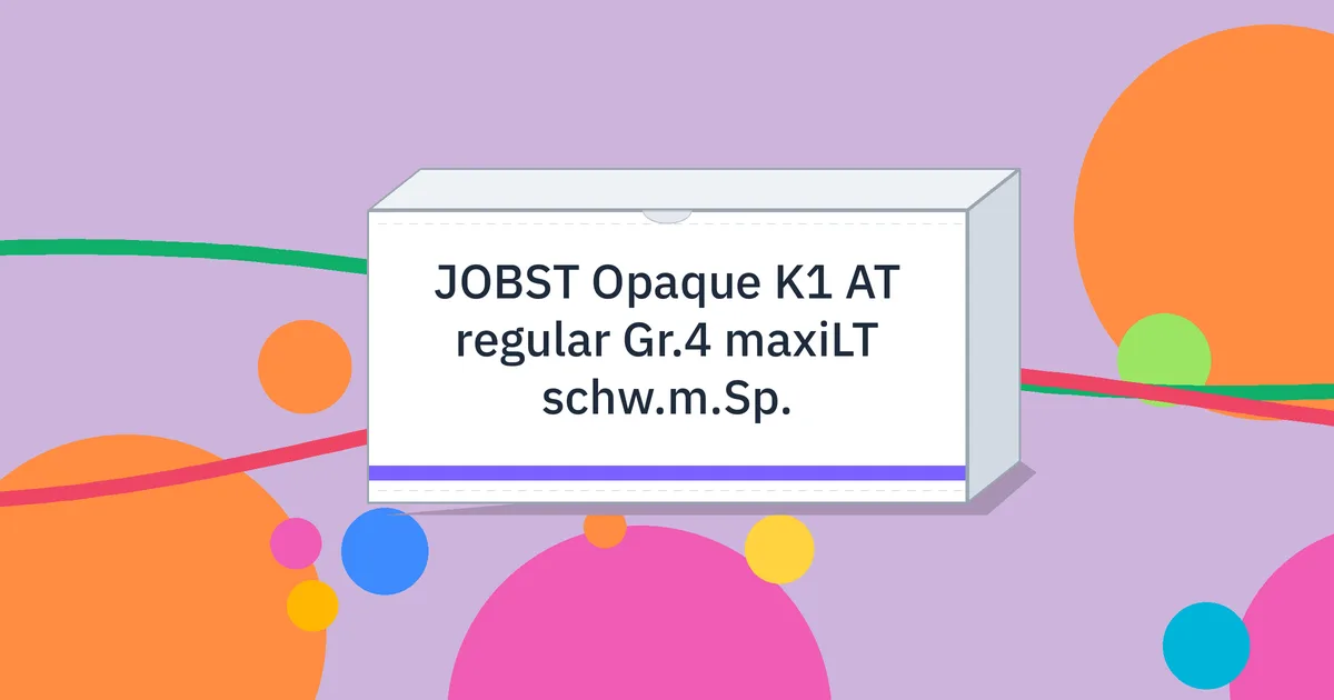 Symbolbild: Packung mit der Aufschrift JOBST Opaque K1 AT regular Gr.4 maxiLT schw.m.Sp. (PZN 13106326) – Verfügbarkeit und Bezug in Apotheken in Frankfurt am Main