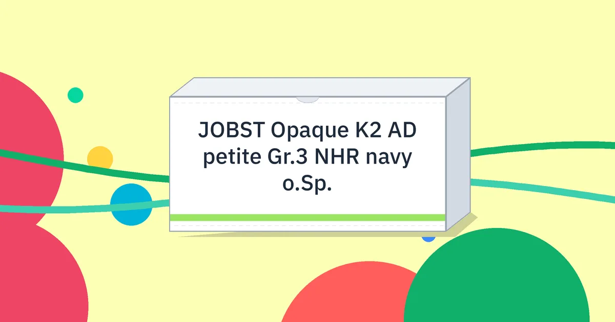 Symbolbild: Packung mit der Aufschrift JOBST Opaque K2 AD petite Gr.3 NHR navy o.Sp. (PZN 13109767) – Verfügbarkeit und Bezug in Apotheken in Frankfurt am Main