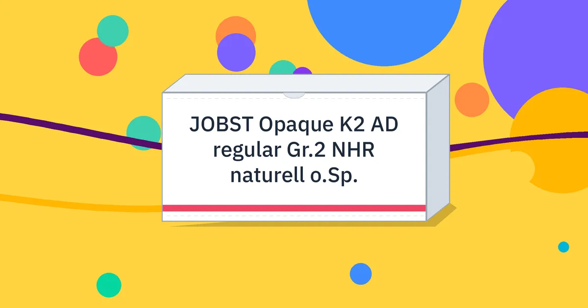 Symbolbild: Packung mit der Aufschrift JOBST Opaque K2 AD regular Gr.2 NHR naturell o.Sp. (PZN 13111468) – Verfügbarkeit und Bezug in Apotheken in Frankfurt am Main