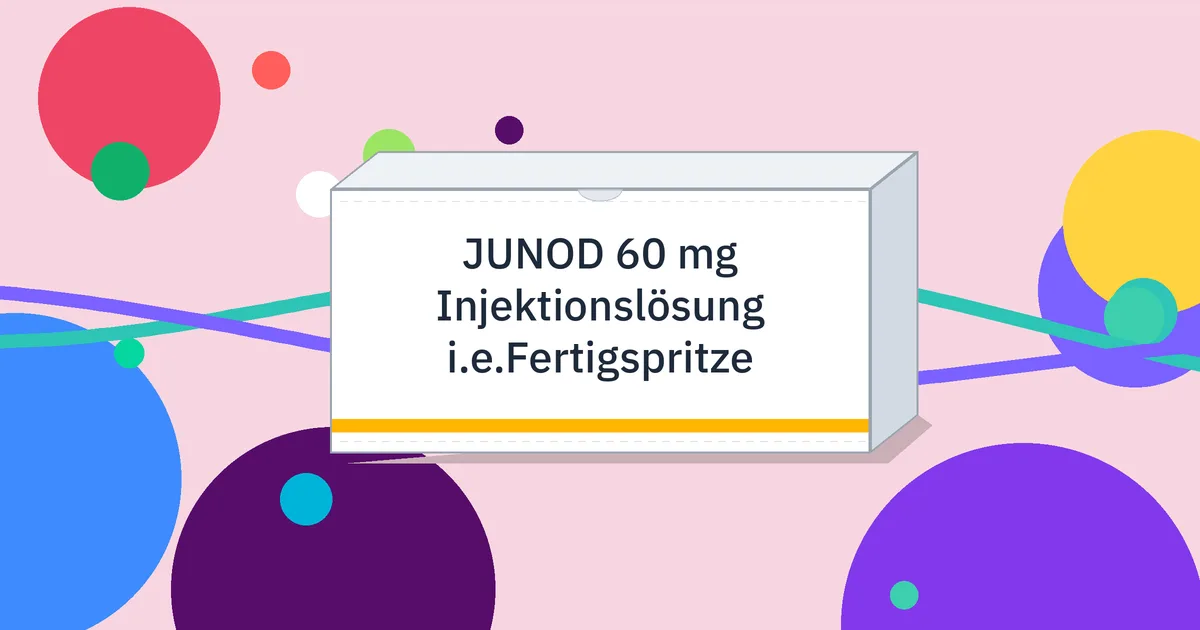 Symbolbild: Packung mit der Aufschrift JUNOD 60 mg Injektionslösung i.e.Fertigspritze (PZN 20371804) – Verfügbarkeit und Bezug in Apotheken in Frankfurt am Main