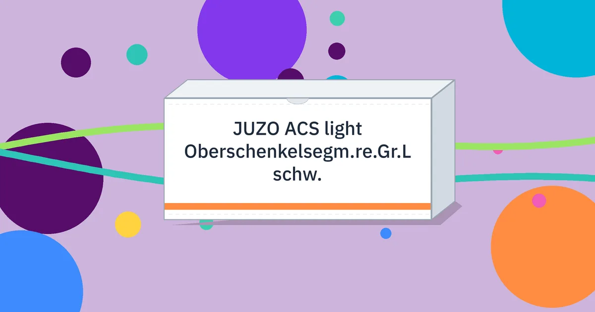 Symbolbild: Packung mit der Aufschrift JUZO ACS light Oberschenkelsegm.re.Gr.L schw. (PZN 13575647) – Verfügbarkeit und Bezug in Apotheken in Frankfurt am Main