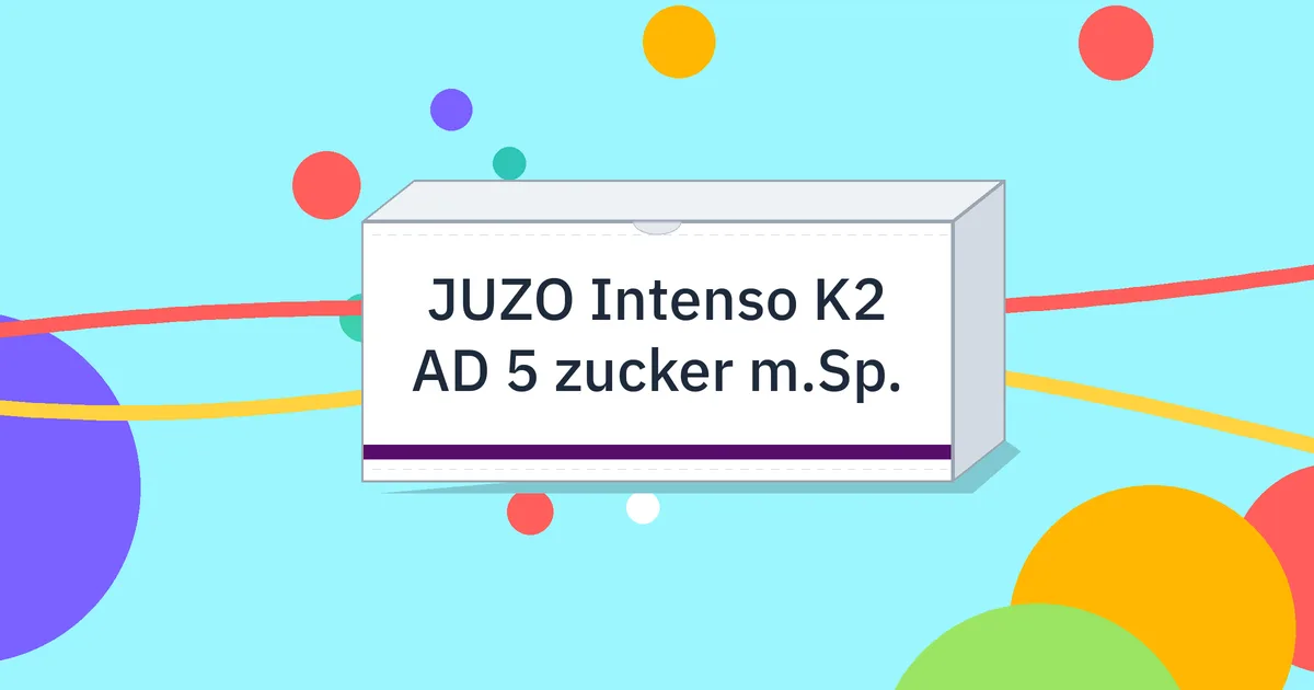 Symbolbild: Packung mit der Aufschrift JUZO Intenso K2 AD 5 zucker m.Sp. (PZN 18606045) – Verfügbarkeit und Bezug in Apotheken in Frankfurt am Main