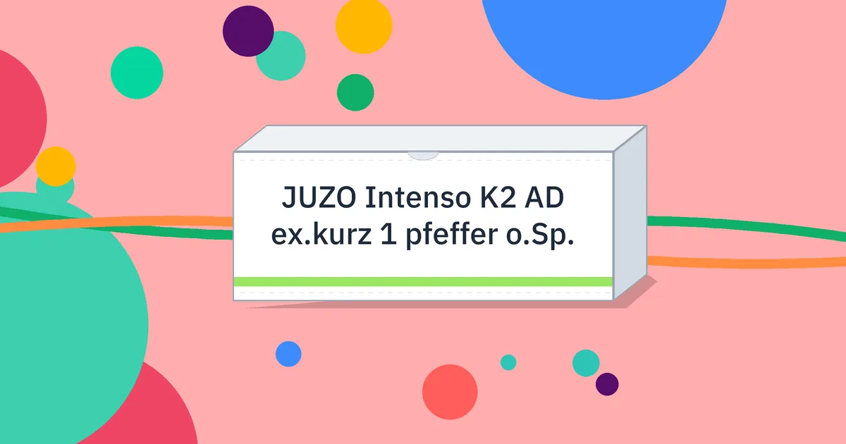Symbolbild: Packung mit der Aufschrift JUZO Intenso K2 AD ex.kurz 1 pfeffer o.Sp. (PZN 18618427) – Verfügbarkeit und Bezug in Apotheken in Frankfurt am Main