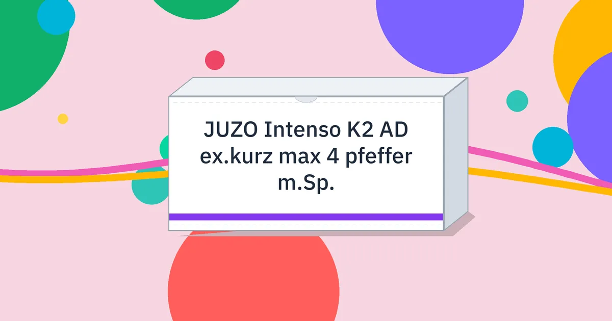 Symbolbild: Packung mit der Aufschrift JUZO Intenso K2 AD ex.kurz max 4 pfeffer m.Sp. (PZN 18606677) – Verfügbarkeit und Bezug in Apotheken in Frankfurt am Main