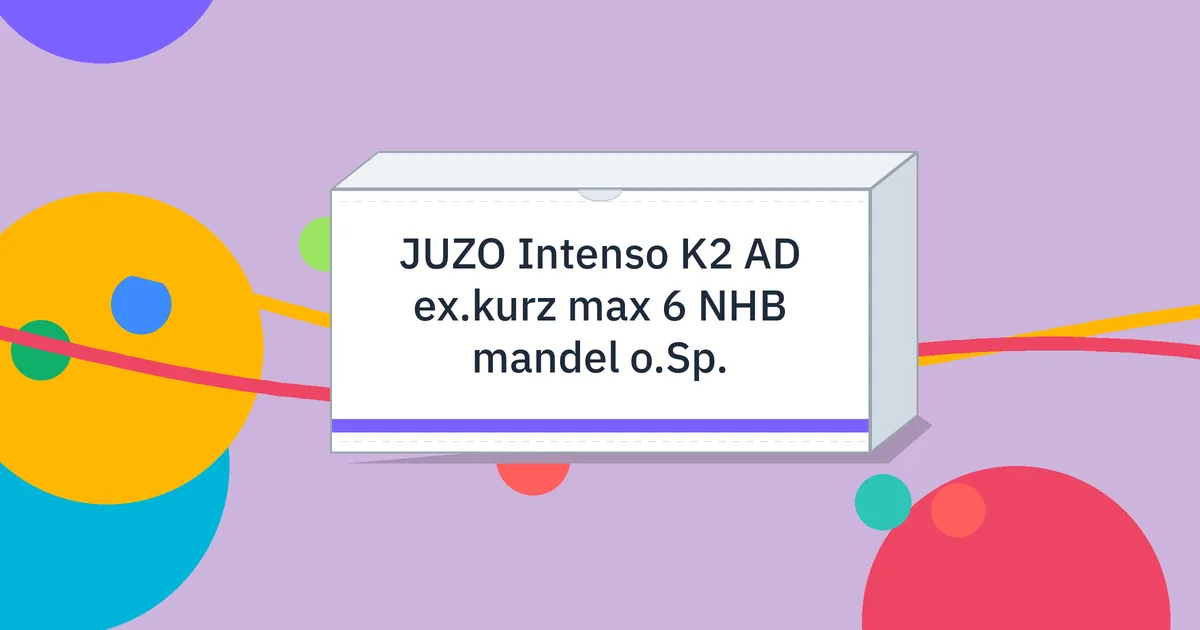 Symbolbild: Packung mit der Aufschrift JUZO Intenso K2 AD ex.kurz max 6 NHB mandel o.Sp. (PZN 18621116) – Verfügbarkeit und Bezug in Apotheken in Frankfurt am Main