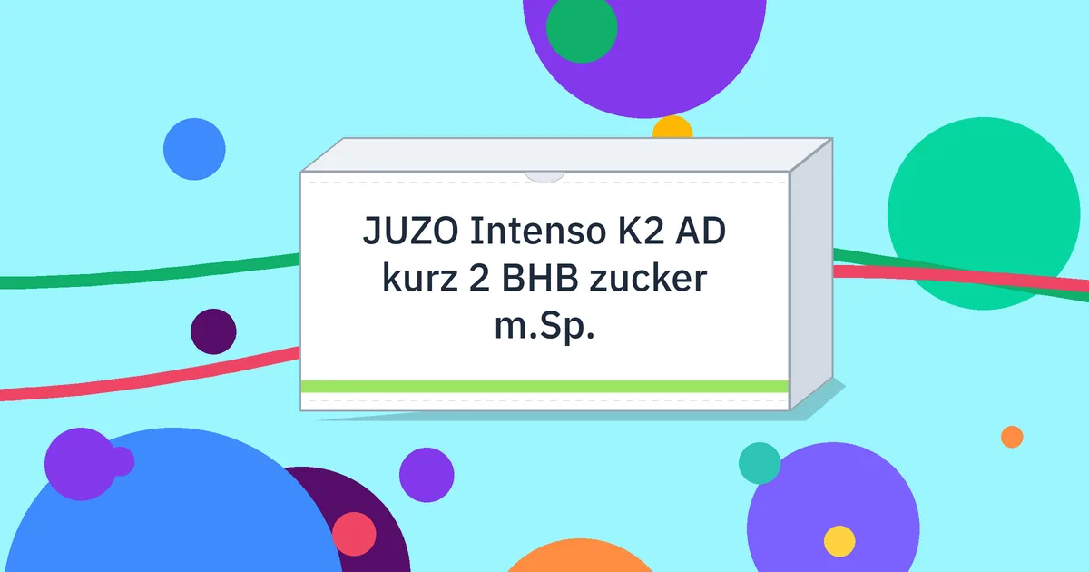 Symbolbild: Packung mit der Aufschrift JUZO Intenso K2 AD kurz 2 BHB zucker m.Sp. (PZN 18614240) – Verfügbarkeit und Bezug in Apotheken in Frankfurt am Main