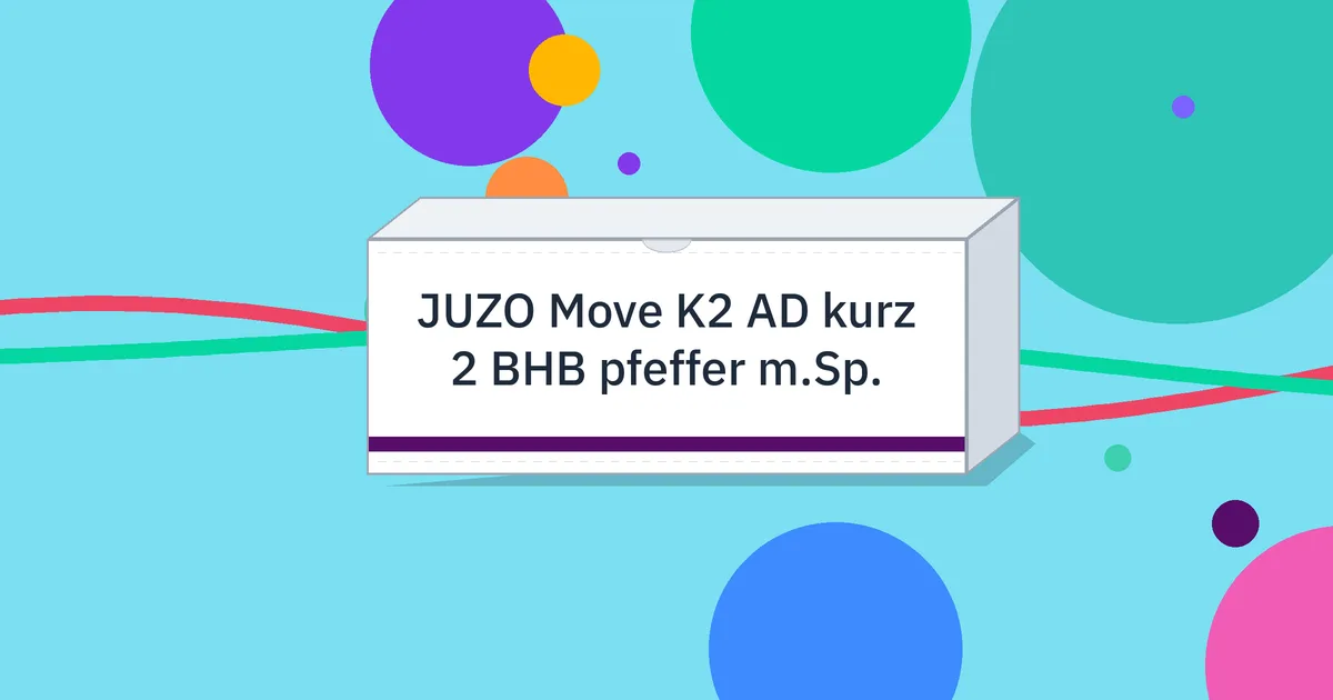 Symbolbild: Packung mit der Aufschrift JUZO Move K2 AD kurz 2 BHB pfeffer m.Sp. (PZN 16340413) – Verfügbarkeit und Bezug in Apotheken in Frankfurt am Main
