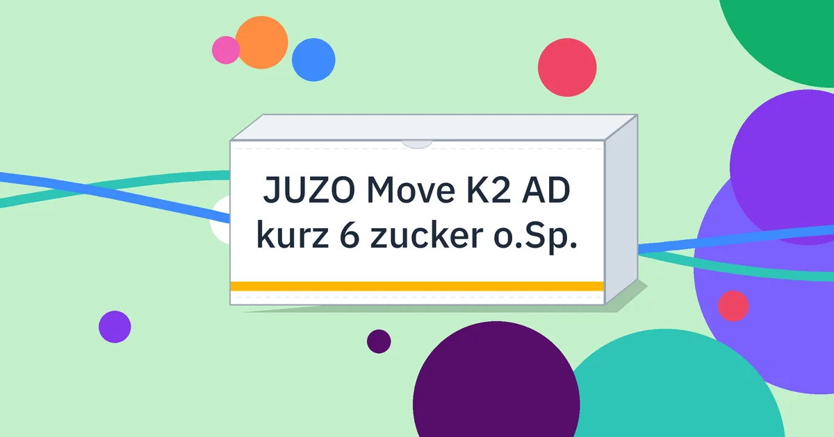 Symbolbild: Packung mit der Aufschrift JUZO Move K2 AD kurz 6 zucker o.Sp. (PZN 18509135) – Verfügbarkeit und Bezug in Apotheken in Frankfurt am Main