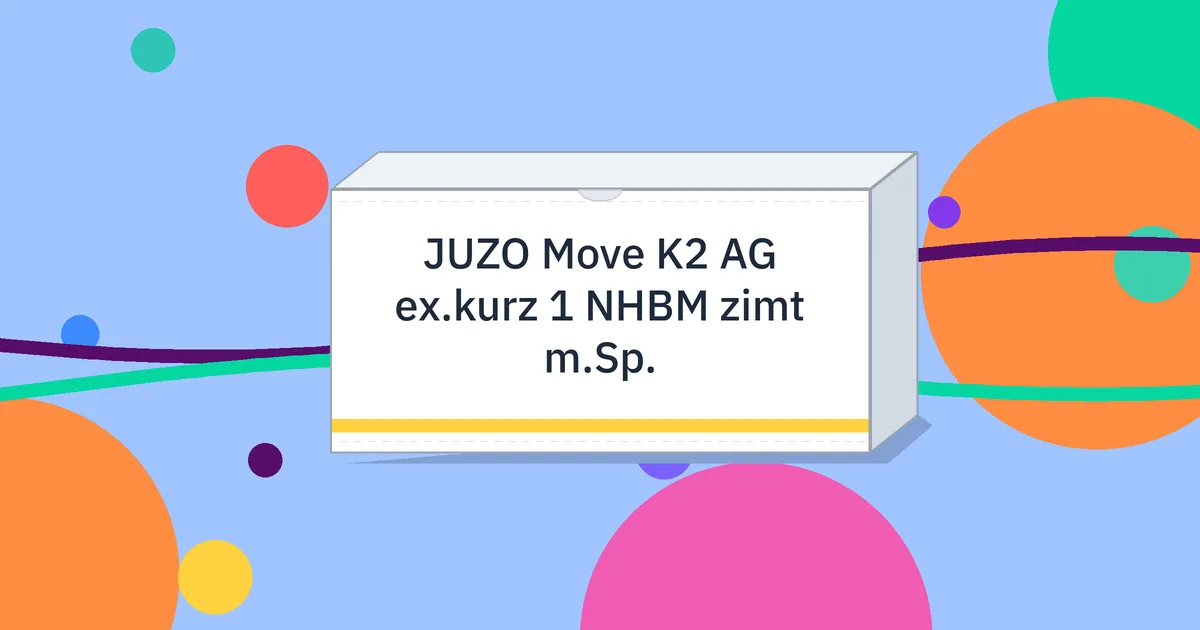 Symbolbild: Packung mit der Aufschrift JUZO Move K2 AG ex.kurz 1 NHBM zimt m.Sp. (PZN 18531198) – Verfügbarkeit und Bezug in Apotheken in Frankfurt am Main