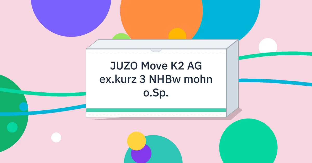 Symbolbild: Packung mit der Aufschrift JUZO Move K2 AG ex.kurz 3 NHBw mohn o.Sp. (PZN 18564619) – Verfügbarkeit und Bezug in Apotheken in Frankfurt am Main
