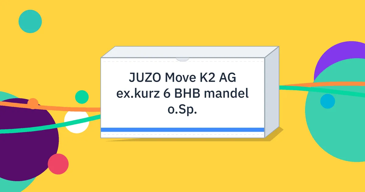 Symbolbild: Packung mit der Aufschrift JUZO Move K2 AG ex.kurz 6 BHB mandel o.Sp. (PZN 16639299) – Verfügbarkeit und Bezug in Apotheken in Frankfurt am Main