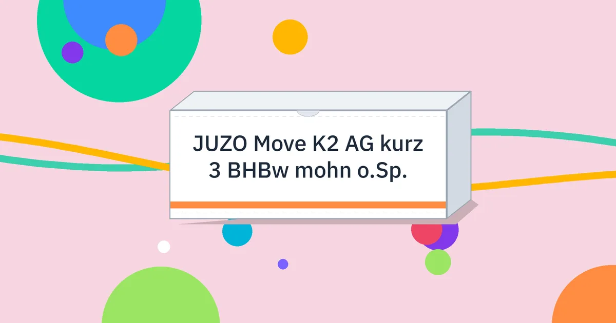 Symbolbild: Packung mit der Aufschrift JUZO Move K2 AG kurz 3 BHBw mohn o.Sp. (PZN 18561963) – Verfügbarkeit und Bezug in Apotheken in Frankfurt am Main