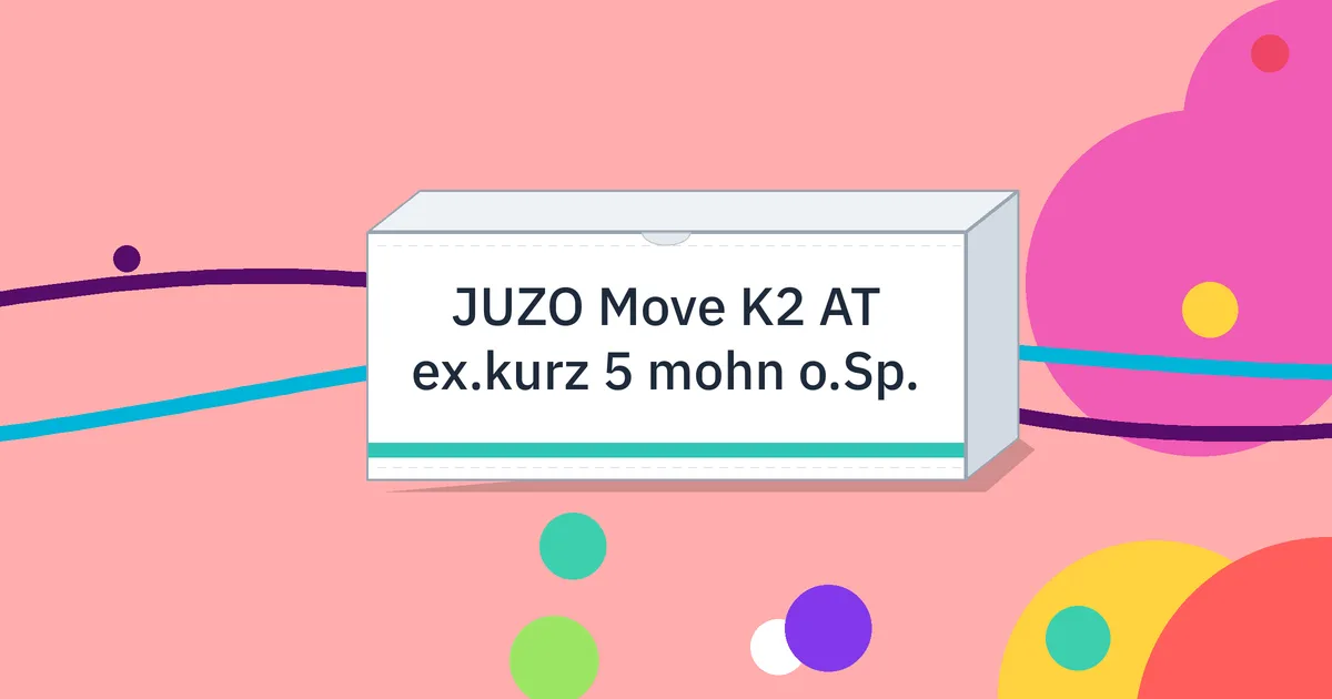 Symbolbild: Packung mit der Aufschrift JUZO Move K2 AT ex.kurz 5 mohn o.Sp. (PZN 20672523) – Verfügbarkeit und Bezug in Apotheken in Frankfurt am Main