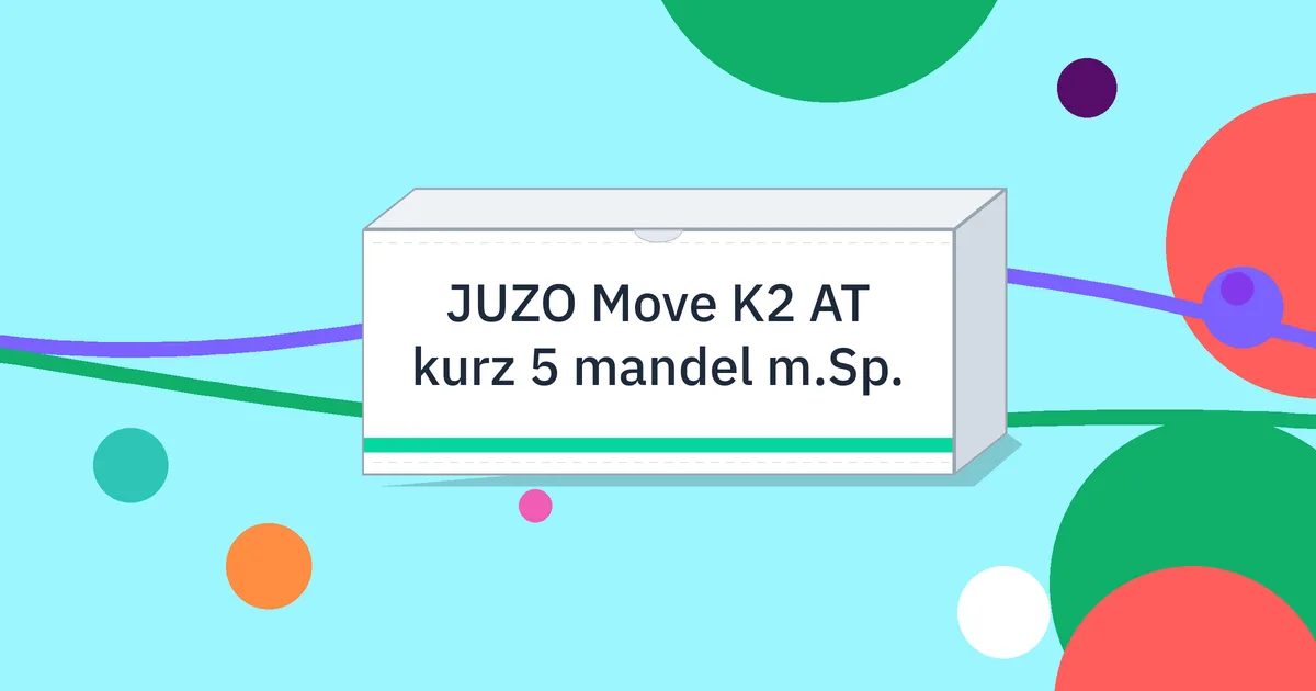 Symbolbild: Packung mit der Aufschrift JUZO Move K2 AT kurz 5 mandel m.Sp. (PZN 20673988) – Verfügbarkeit und Bezug in Apotheken in Frankfurt am Main
