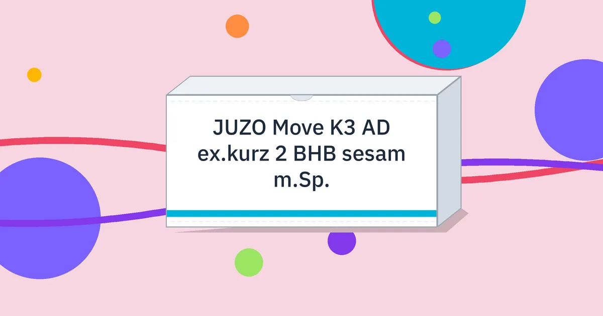 Symbolbild: Packung mit der Aufschrift JUZO Move K3 AD ex.kurz 2 BHB sesam m.Sp. (PZN 18569752) – Verfügbarkeit und Bezug in Apotheken in Frankfurt am Main