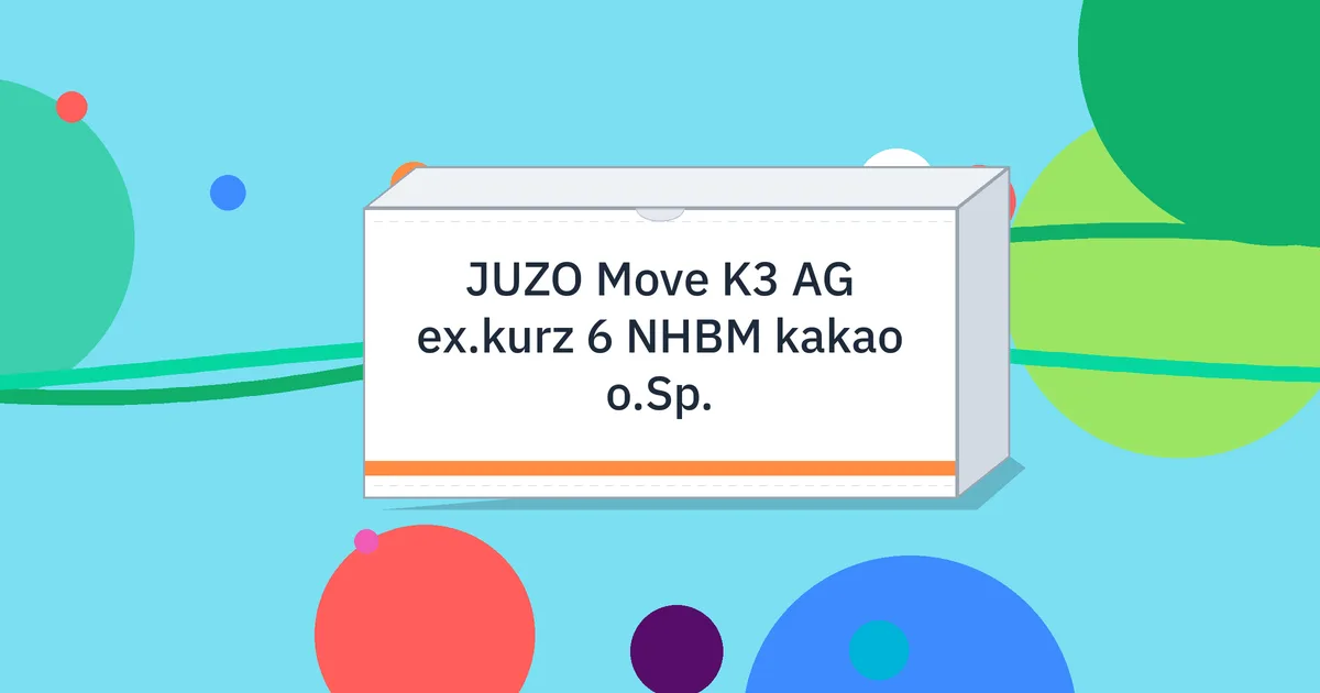 Symbolbild: Packung mit der Aufschrift JUZO Move K3 AG ex.kurz 6 NHBM kakao o.Sp. (PZN 18596654) – Verfügbarkeit und Bezug in Apotheken in Frankfurt am Main