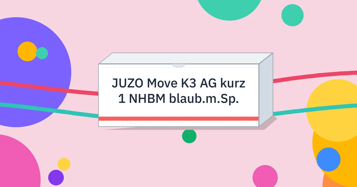 Symbolbild: Packung mit der Aufschrift JUZO Move K3 AG kurz 1 NHBM blaub.m.Sp. (PZN 18590491) – Verfügbarkeit und Bezug in Apotheken in Frankfurt am Main