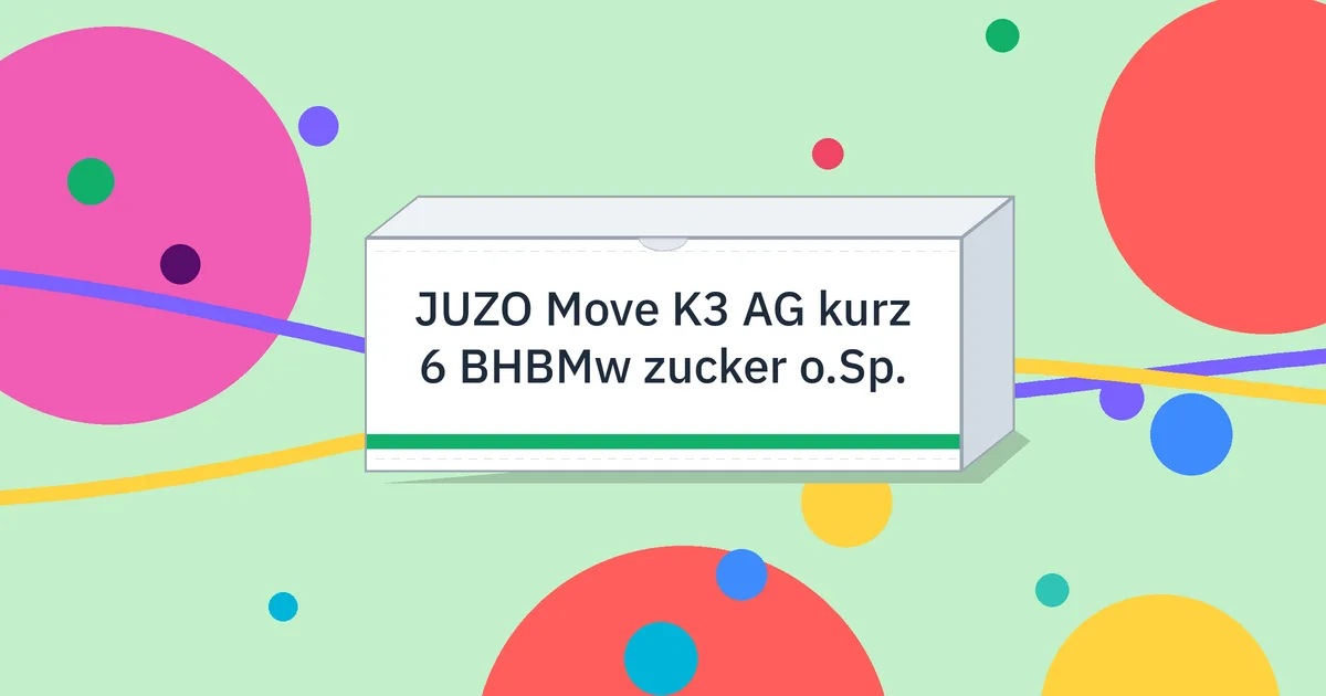 Symbolbild: Packung mit der Aufschrift JUZO Move K3 AG kurz 6 BHBMw zucker o.Sp. (PZN 18582155) – Verfügbarkeit und Bezug in Apotheken in Frankfurt am Main