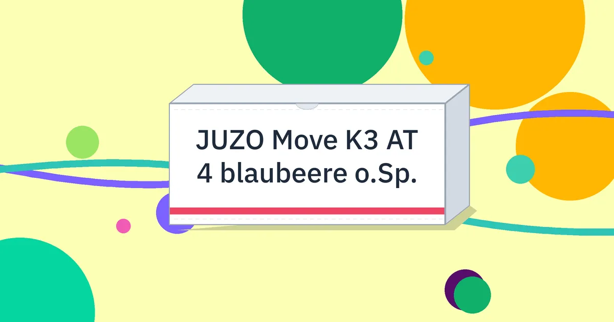 Symbolbild: Packung mit der Aufschrift JUZO Move K3 AT 4 blaubeere o.Sp. (PZN 20678537) – Verfügbarkeit und Bezug in Apotheken in Frankfurt am Main