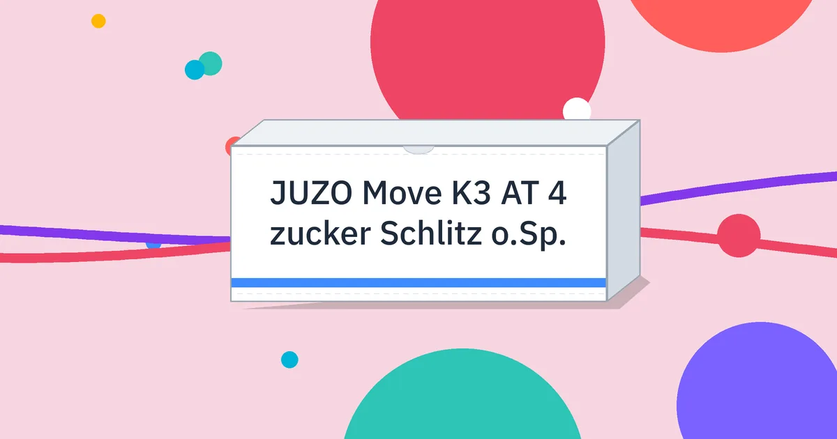Symbolbild: Packung mit der Aufschrift JUZO Move K3 AT 4 zucker Schlitz o.Sp. (PZN 20679270) – Verfügbarkeit und Bezug in Apotheken in Frankfurt am Main