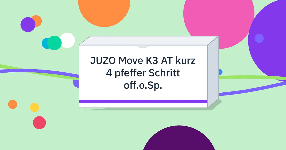 Symbolbild: Packung mit der Aufschrift JUZO Move K3 AT kurz 4 pfeffer Schritt off.o.Sp. (PZN 20685052) – Verfügbarkeit und Bezug in Apotheken in Frankfurt am Main