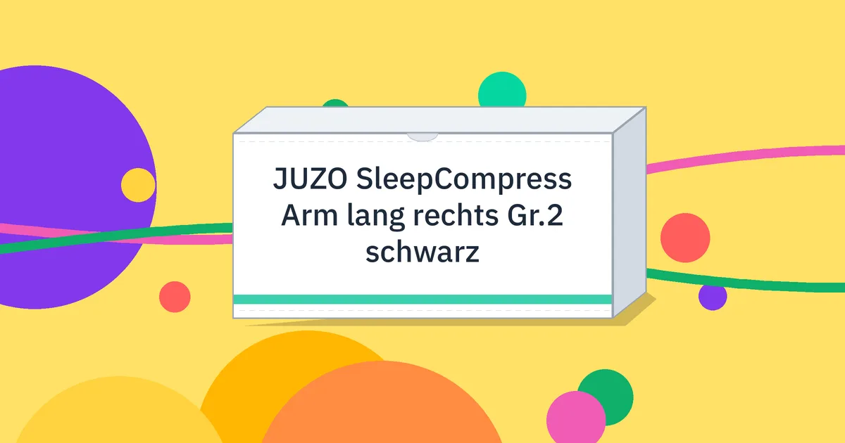 Symbolbild: Packung mit der Aufschrift JUZO SleepCompress Arm lang rechts Gr.2 schwarz (PZN 18298827) – Verfügbarkeit und Bezug in Apotheken in Frankfurt am Main