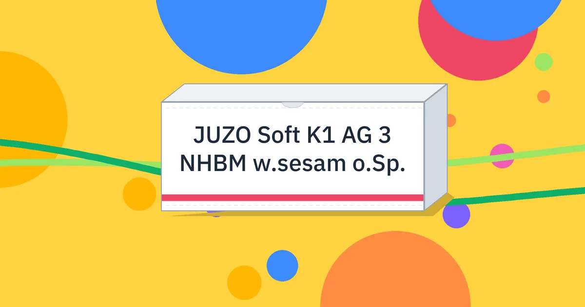 Symbolbild: Packung mit der Aufschrift JUZO Soft K1 AG 3 NHBM w.sesam o.Sp. (PZN 14998835) – Verfügbarkeit und Bezug in Apotheken in Frankfurt am Main