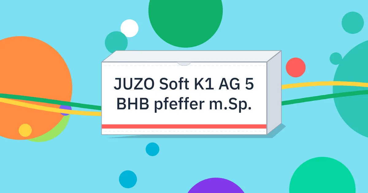 Symbolbild: Packung mit der Aufschrift JUZO Soft K1 AG 5 BHB pfeffer m.Sp. (PZN 14820706) – Verfügbarkeit und Bezug in Apotheken in Frankfurt am Main