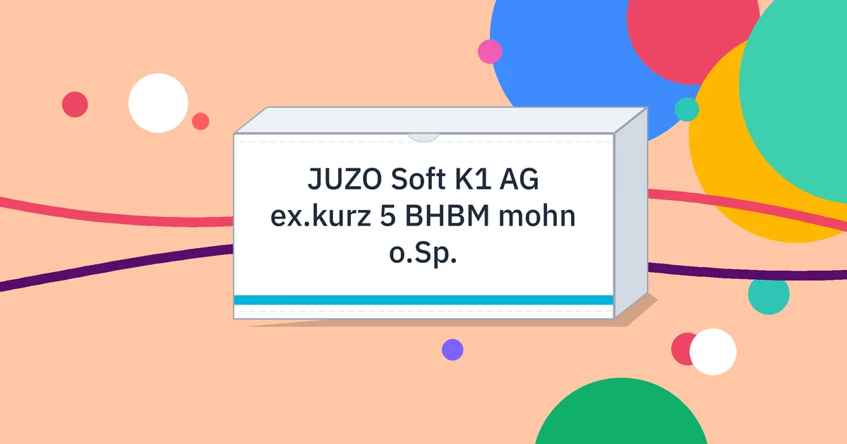 Symbolbild: Packung mit der Aufschrift JUZO Soft K1 AG ex.kurz 5 BHBM mohn o.Sp. (PZN 14858554) – Verfügbarkeit und Bezug in Apotheken in Frankfurt am Main