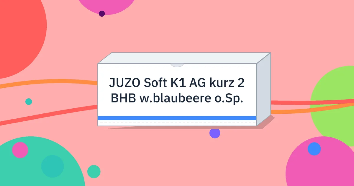Symbolbild: Packung mit der Aufschrift JUZO Soft K1 AG kurz 2 BHB w.blaubeere o.Sp. (PZN 14838853) – Verfügbarkeit und Bezug in Apotheken in Frankfurt am Main