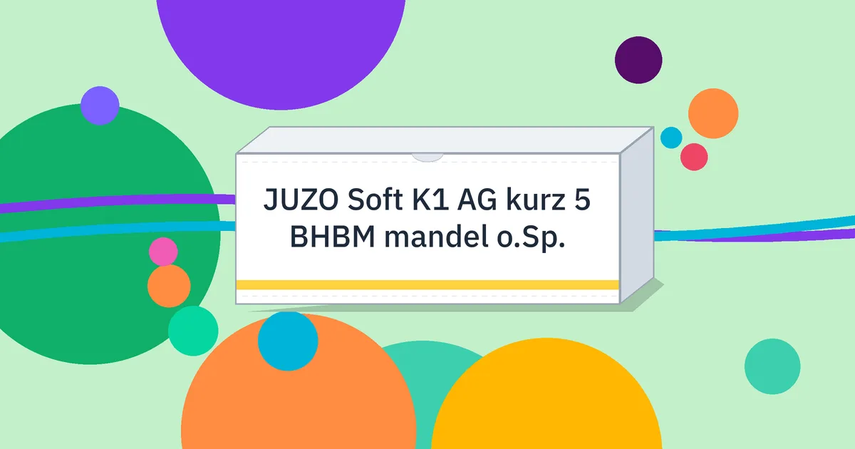 Symbolbild: Packung mit der Aufschrift JUZO Soft K1 AG kurz 5 BHBM mandel o.Sp. (PZN 14857833) – Verfügbarkeit und Bezug in Apotheken in Frankfurt am Main