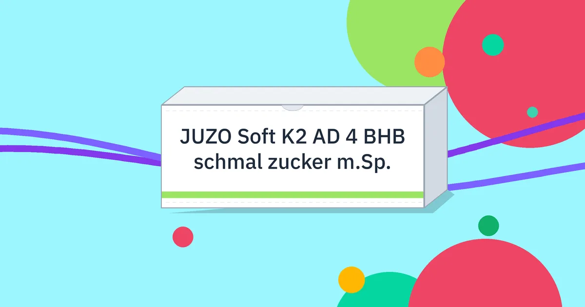 Symbolbild: Packung mit der Aufschrift JUZO Soft K2 AD 4 BHB schmal zucker m.Sp. (PZN 15464863) – Verfügbarkeit und Bezug in Apotheken in Frankfurt am Main