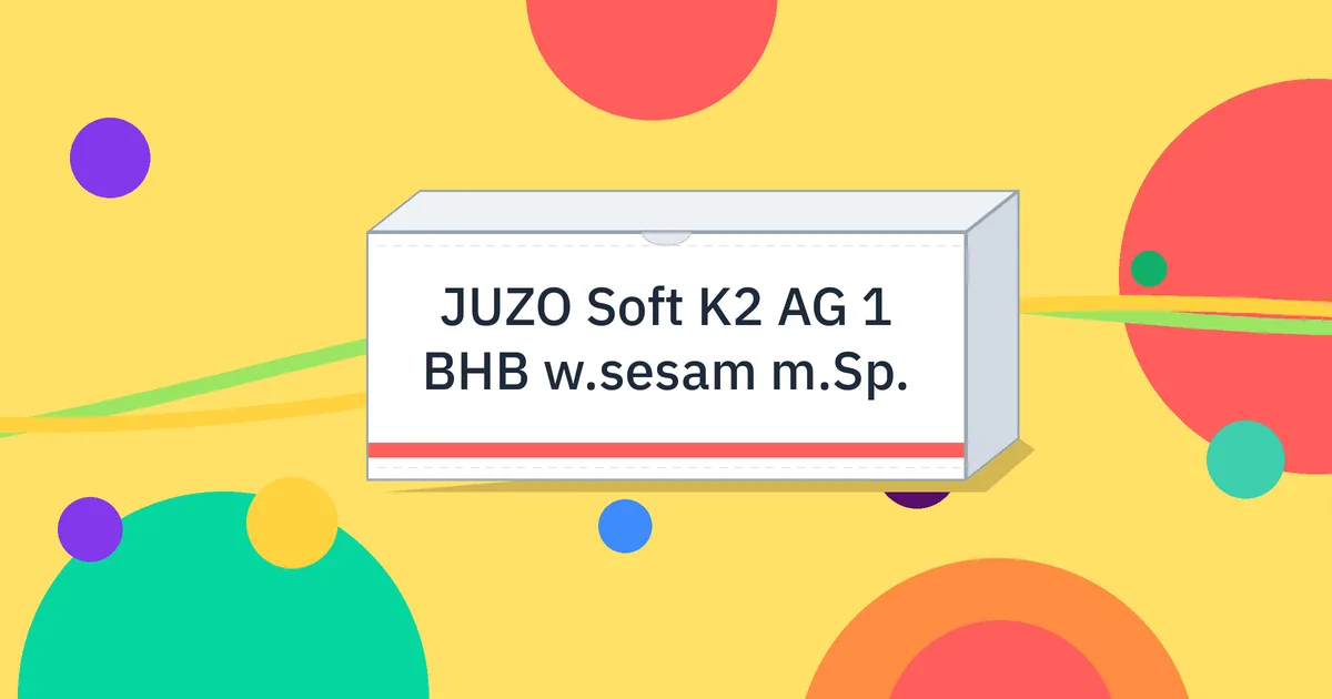 Symbolbild: Packung mit der Aufschrift JUZO Soft K2 AG 1 BHB w.sesam m.Sp. (PZN 14840689) – Verfügbarkeit und Bezug in Apotheken in Frankfurt am Main
