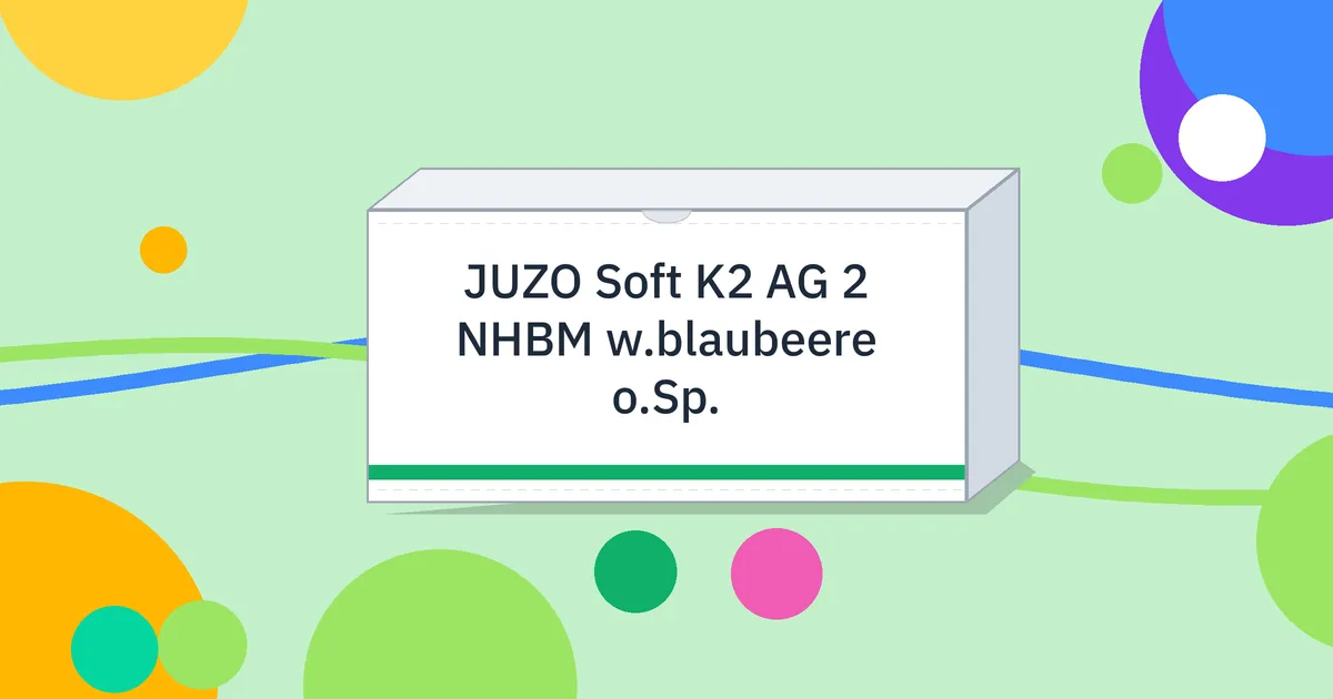 Symbolbild: Packung mit der Aufschrift JUZO Soft K2 AG 2 NHBM w.blaubeere o.Sp. (PZN 15001407) – Verfügbarkeit und Bezug in Apotheken in Frankfurt am Main