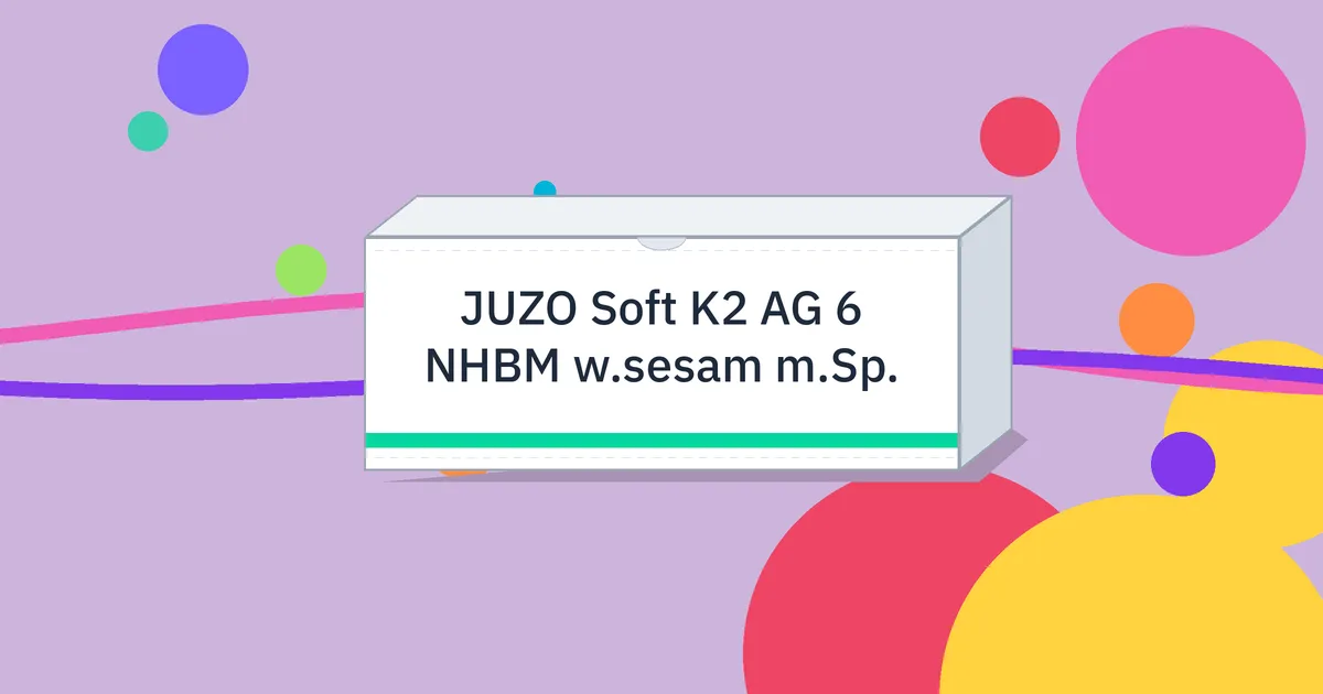 Symbolbild: Packung mit der Aufschrift JUZO Soft K2 AG 6 NHBM w.sesam m.Sp. (PZN 15019502) – Verfügbarkeit und Bezug in Apotheken in Frankfurt am Main