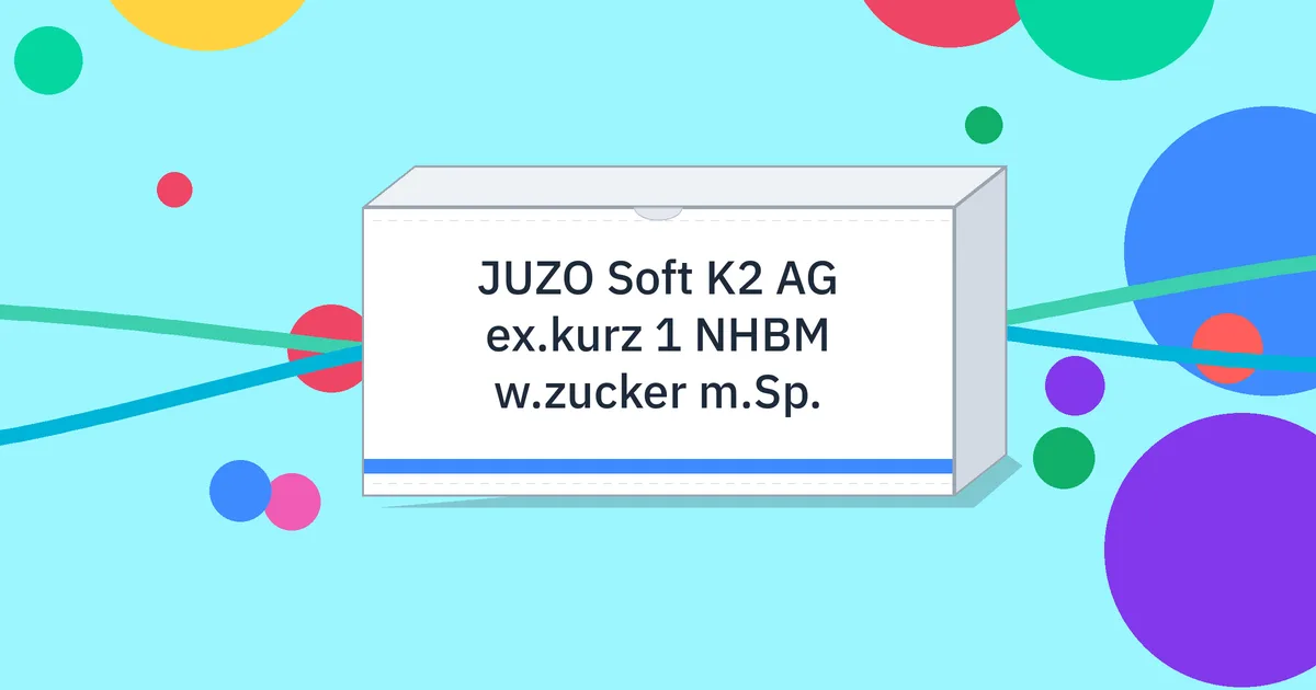 Symbolbild: Packung mit der Aufschrift JUZO Soft K2 AG ex.kurz 1 NHBM w.zucker m.Sp. (PZN 15021522) – Verfügbarkeit und Bezug in Apotheken in Frankfurt am Main