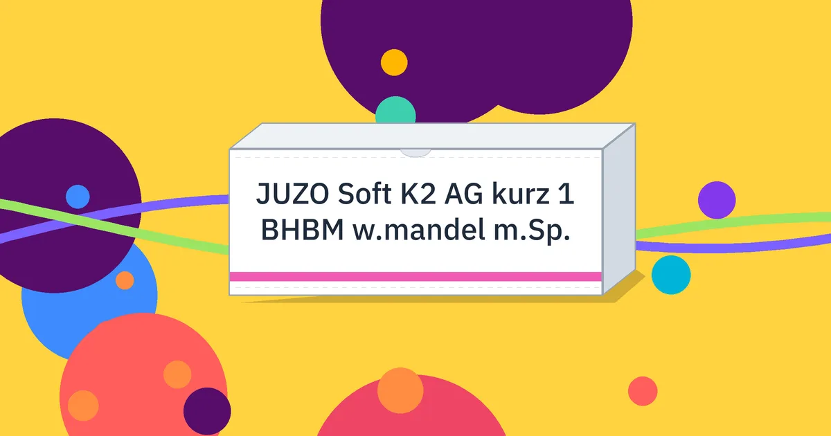 Symbolbild: Packung mit der Aufschrift JUZO Soft K2 AG kurz 1 BHBM w.mandel m.Sp. (PZN 14867665) – Verfügbarkeit und Bezug in Apotheken in Frankfurt am Main