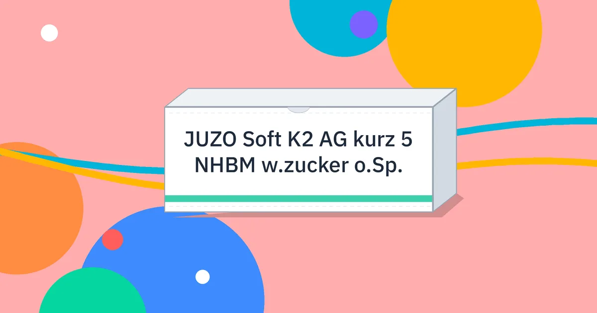 Symbolbild: Packung mit der Aufschrift JUZO Soft K2 AG kurz 5 NHBM w.zucker o.Sp. (PZN 15020669) – Verfügbarkeit und Bezug in Apotheken in Frankfurt am Main