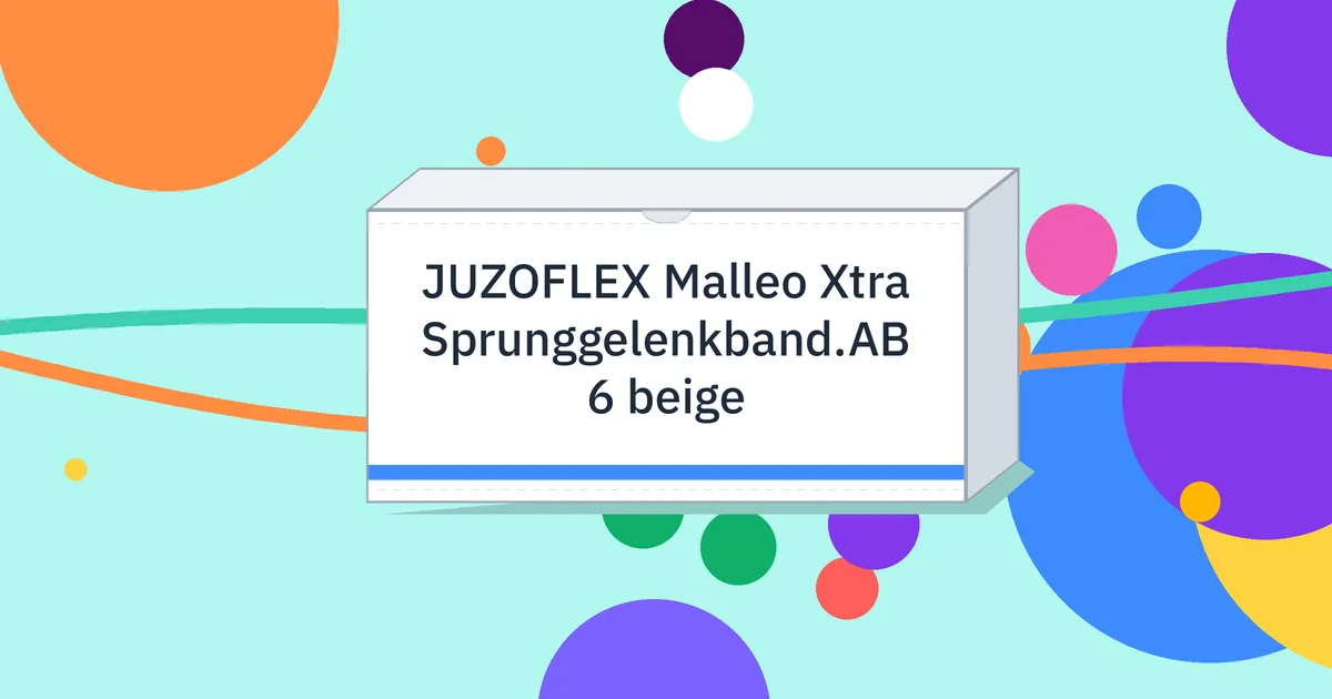 Symbolbild: Packung mit der Aufschrift JUZOFLEX Malleo Xtra Sprunggelenkband.AB 6 beige (PZN 16635918) – Verfügbarkeit und Bezug in Apotheken in Frankfurt am Main