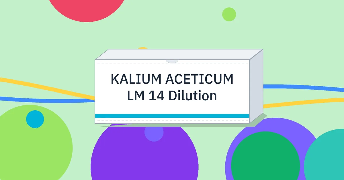 Symbolbild: Packung mit der Aufschrift KALIUM ACETICUM LM 14 Dilution (PZN 12916626) – Verfügbarkeit und Bezug in Apotheken in Frankfurt am Main