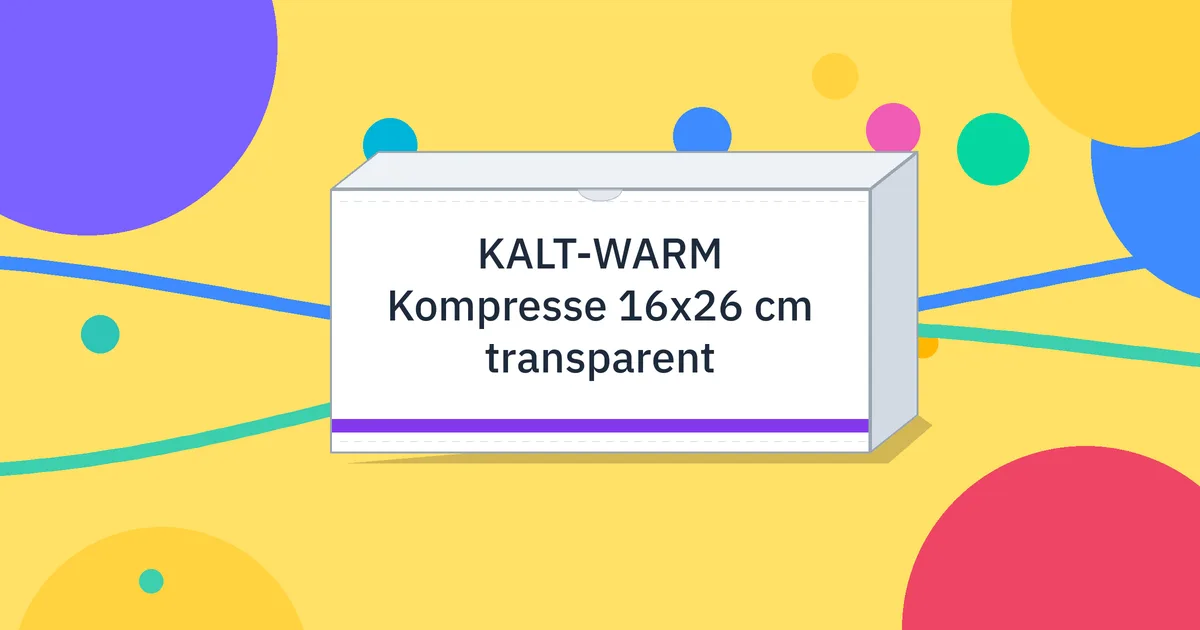 Symbolbild: Packung mit der Aufschrift KALT-WARM Kompresse 16x26 cm transparent (PZN 07768572) – Verfügbarkeit und Bezug in Apotheken in Frankfurt am Main