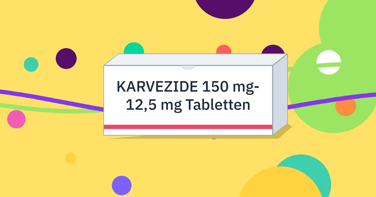 Symbolbild: Packung mit der Aufschrift KARVEZIDE 150 mg-12,5 mg Tabletten (PZN 00694505) – Verfügbarkeit und Bezug in Apotheken in Frankfurt am Main