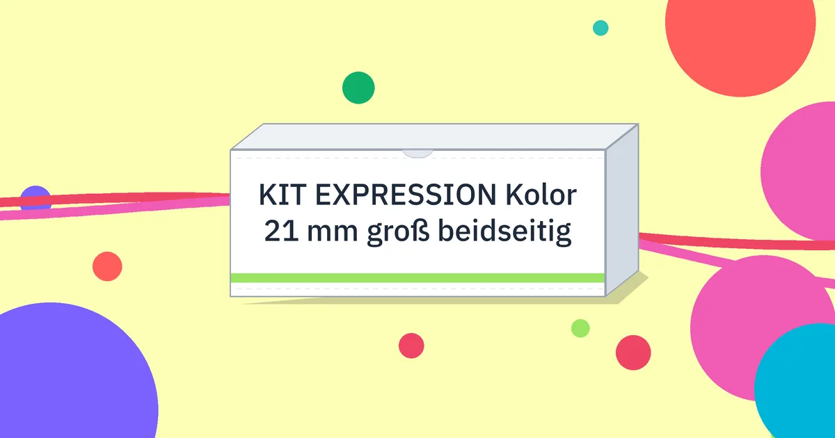 Symbolbild: Packung mit der Aufschrift KIT EXPRESSION Kolor 21 mm groß beidseitig (PZN 10134078) – Verfügbarkeit und Bezug in Apotheken in Frankfurt am Main