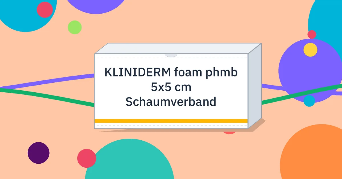 Symbolbild: Packung mit der Aufschrift KLINIDERM foam phmb 5x5 cm Schaumverband (PZN 15783568) – Verfügbarkeit und Bezug in Apotheken in Frankfurt am Main