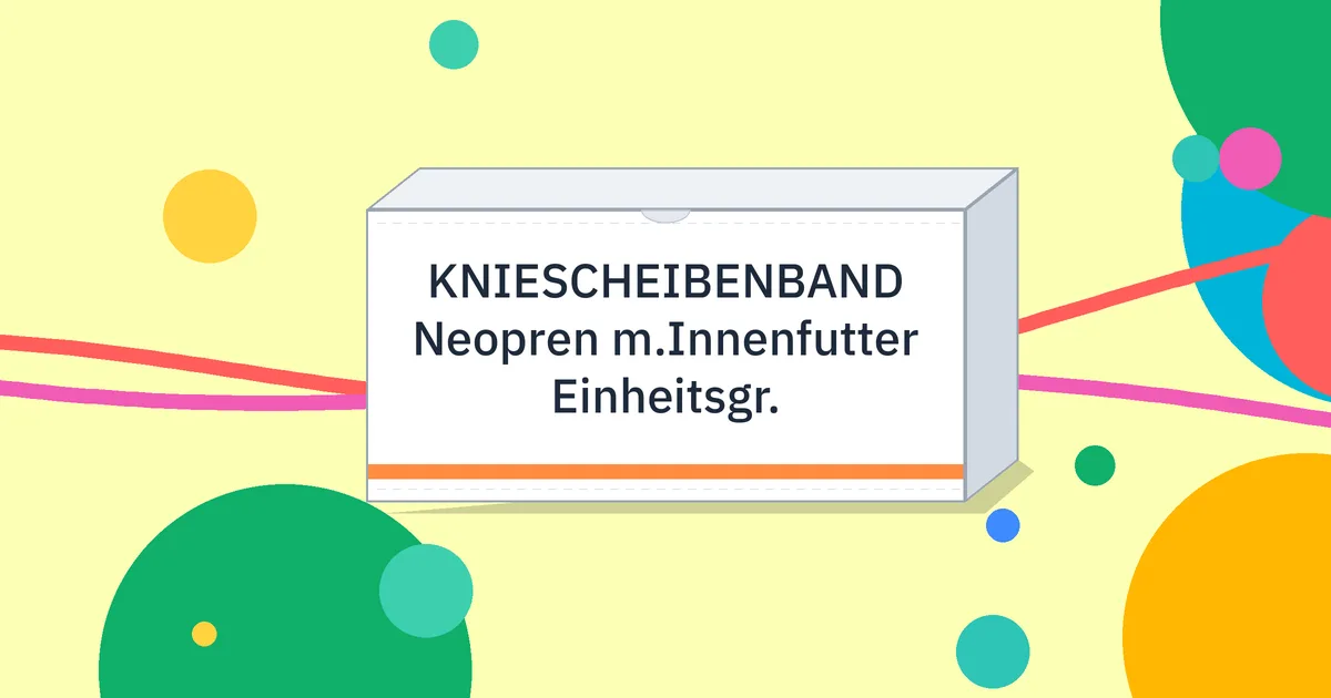 Symbolbild: Packung mit der Aufschrift KNIESCHEIBENBAND Neopren m.Innenfutter Einheitsgr. (PZN 19071474) – Verfügbarkeit und Bezug in Apotheken in Frankfurt am Main