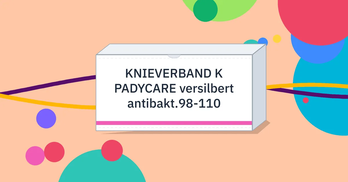 Symbolbild: Packung mit der Aufschrift KNIEVERBAND K PADYCARE versilbert antibakt.98-110 (PZN 10939971) – Verfügbarkeit und Bezug in Apotheken in Frankfurt am Main