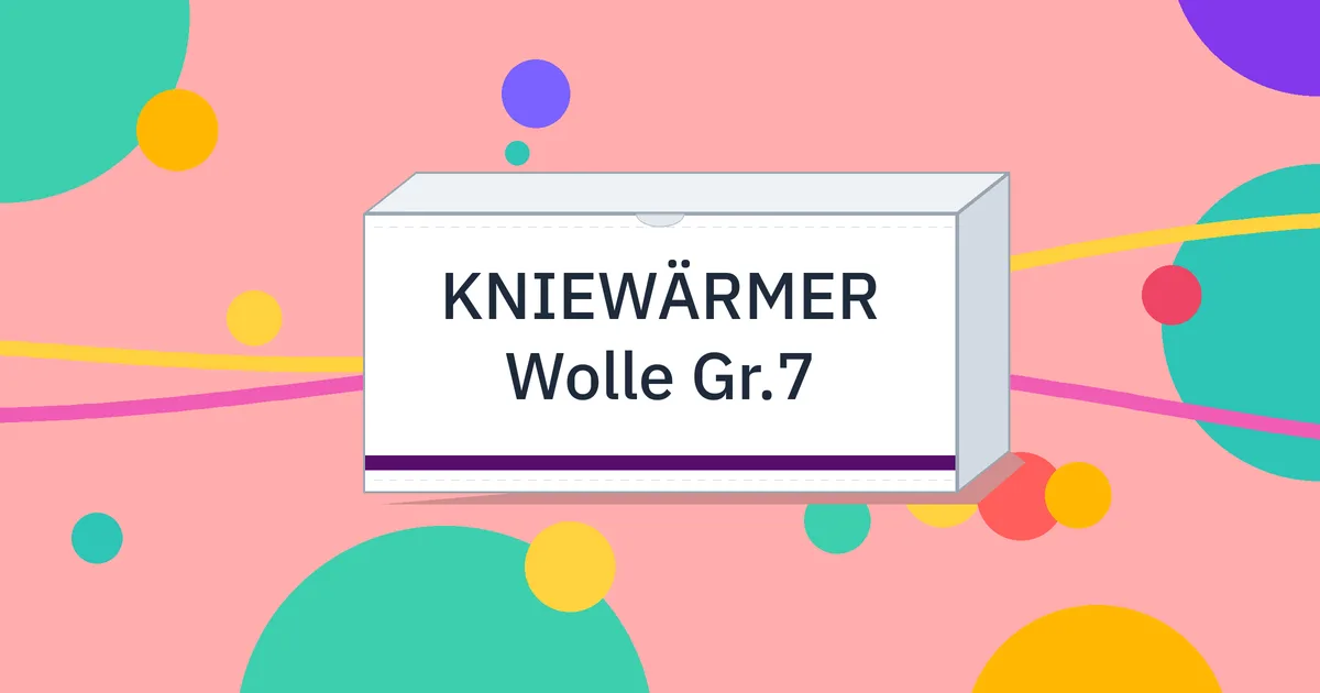 Symbolbild: Packung mit der Aufschrift KNIEWÄRMER Wolle Gr.7 (PZN 01731119) – Verfügbarkeit und Bezug in Apotheken in Frankfurt am Main